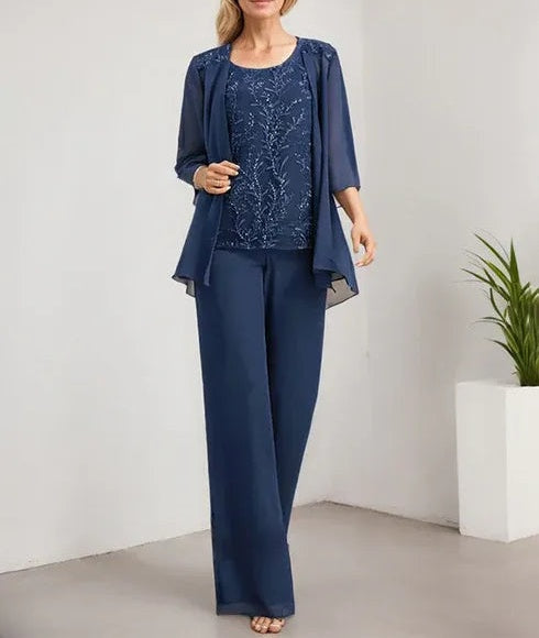 Separates Jumpsuit/Pantsuit Scoop Floor-Length Lace Chiffon Mother of
