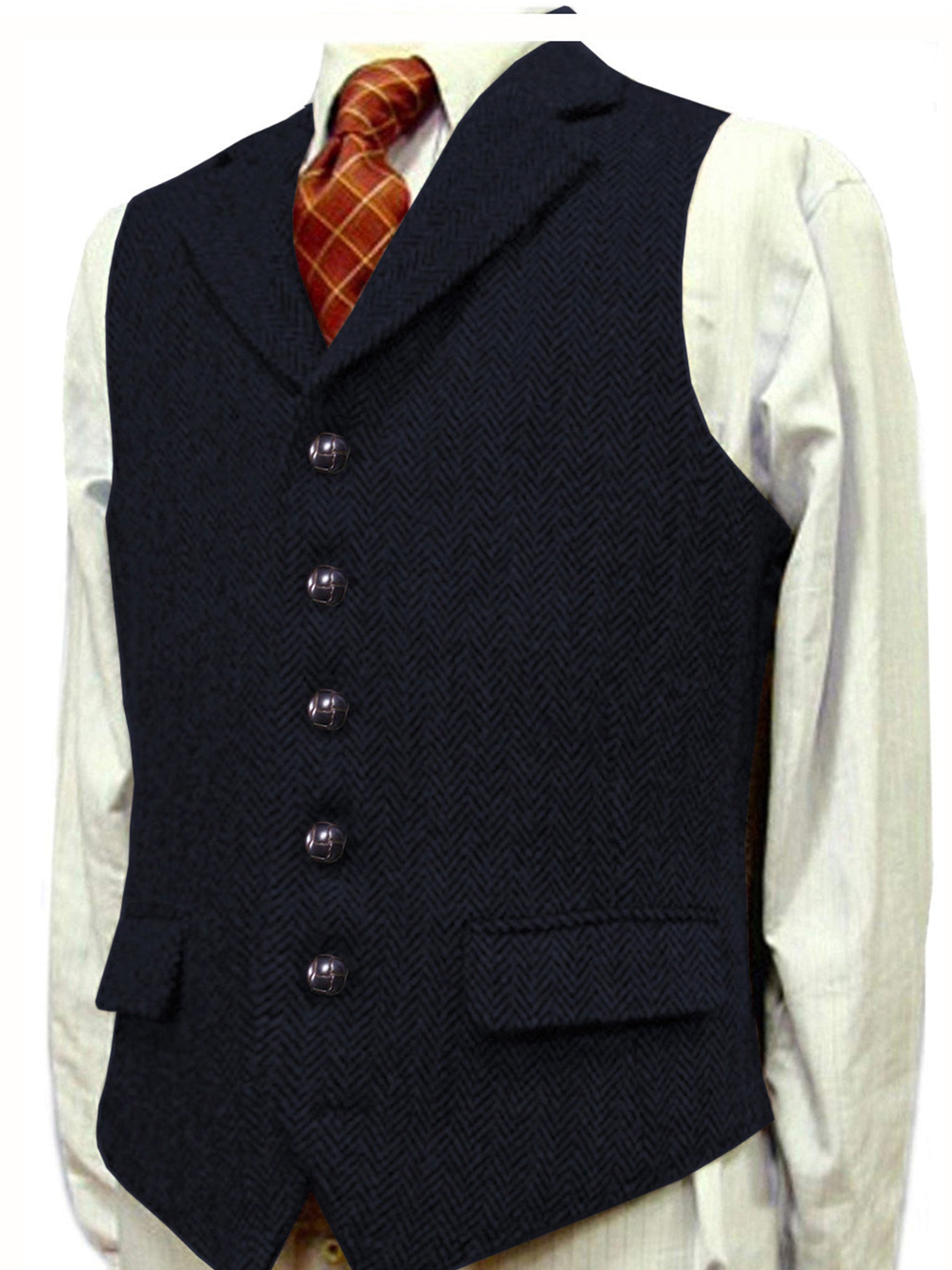 Herringbone Man's Vest Wedding Groom Best Business Slim Vest