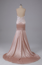 Beautiful Open Back Sweep Train Prom Dress with Lace Appliques