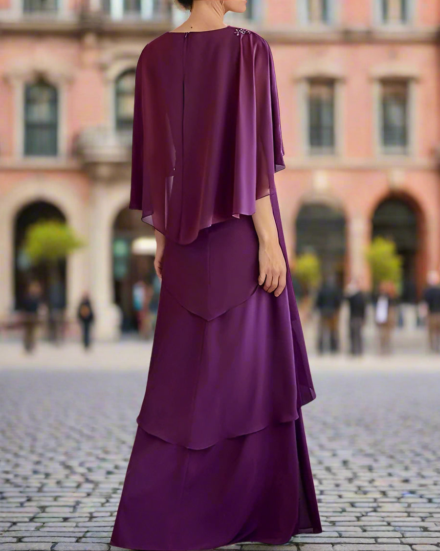 Cowl Neck Layers Chiffon Mother of the Bride Dress