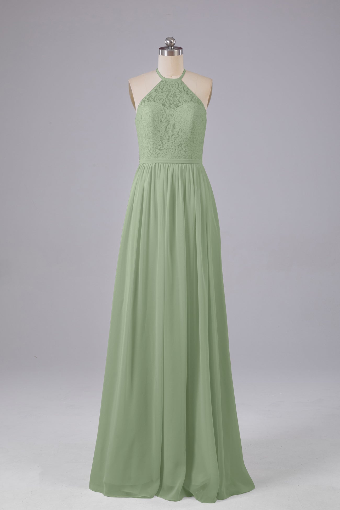 Elegant Keyhole Halter Lace Long Bridesmaid Dresses