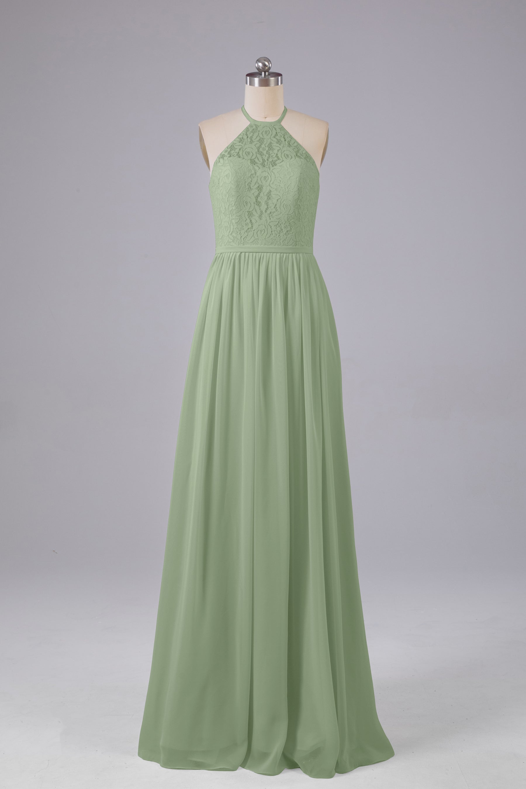 Elegant Keyhole Halter Lace Long Bridesmaid Dresses