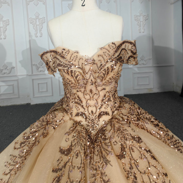 Gorgeous Gold Quinceanera Dresses Ball Gown Beading Evening Party Dres
