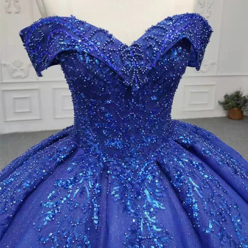 Gorgeous Royal Blue Sweetheart Beading Evening Party Dress Lace Up Bal
