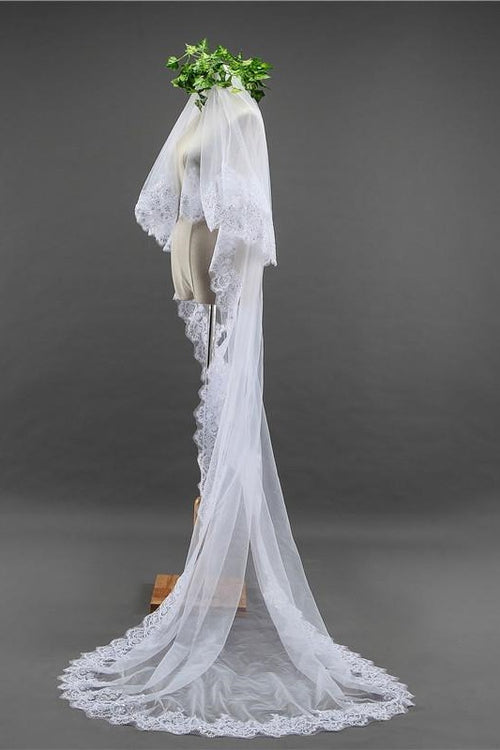 Two-Tier Tulle Lace Edge Chapel Veils Wedding Veil