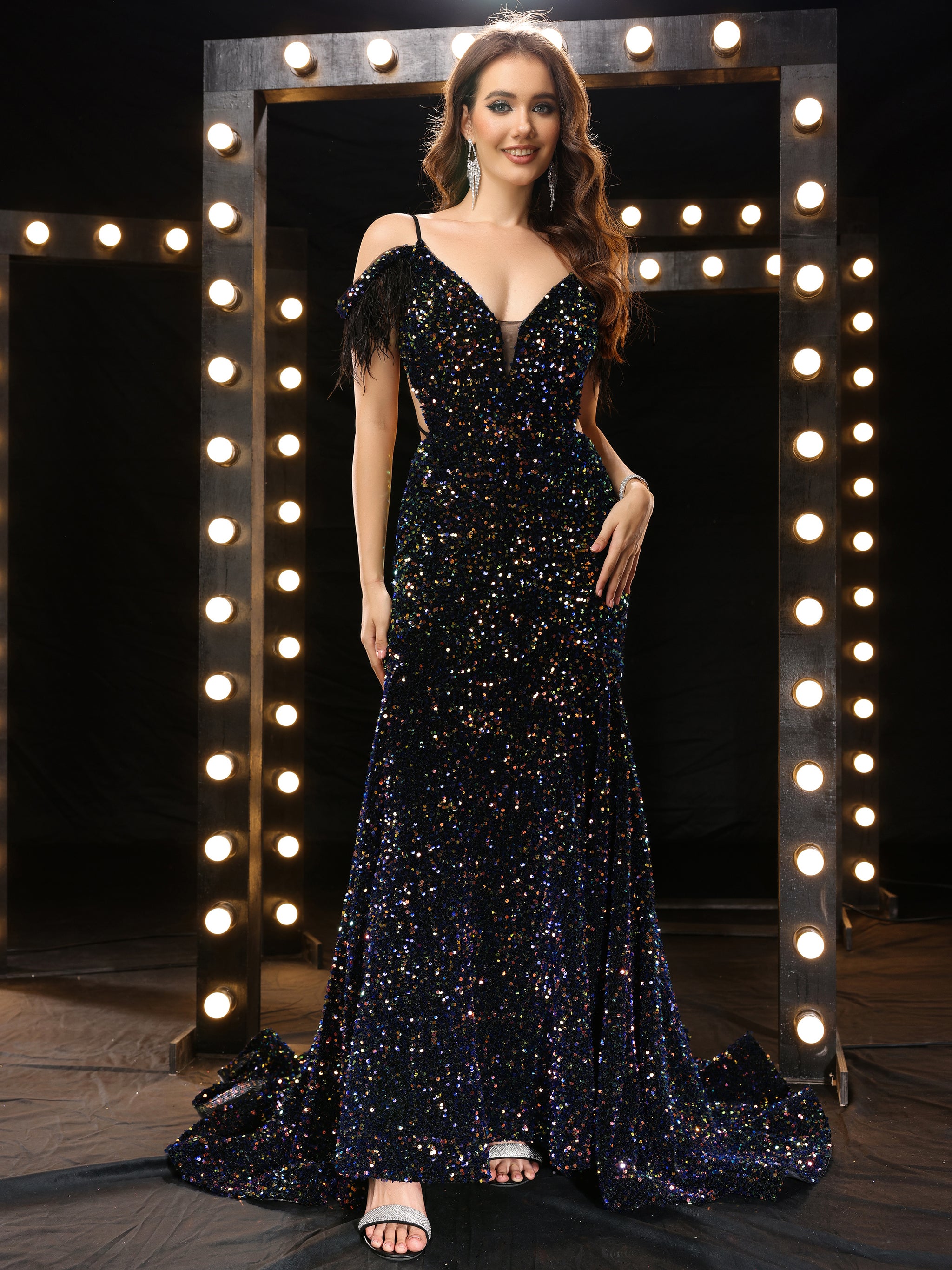 Unique Off The Shoulder Straps Backless Long Prom Dresses