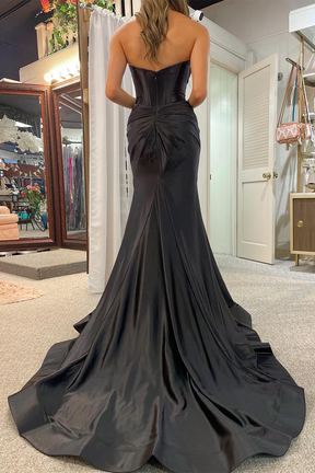 Unique Satin Off The Shoulder Long Prom Dress with Slit