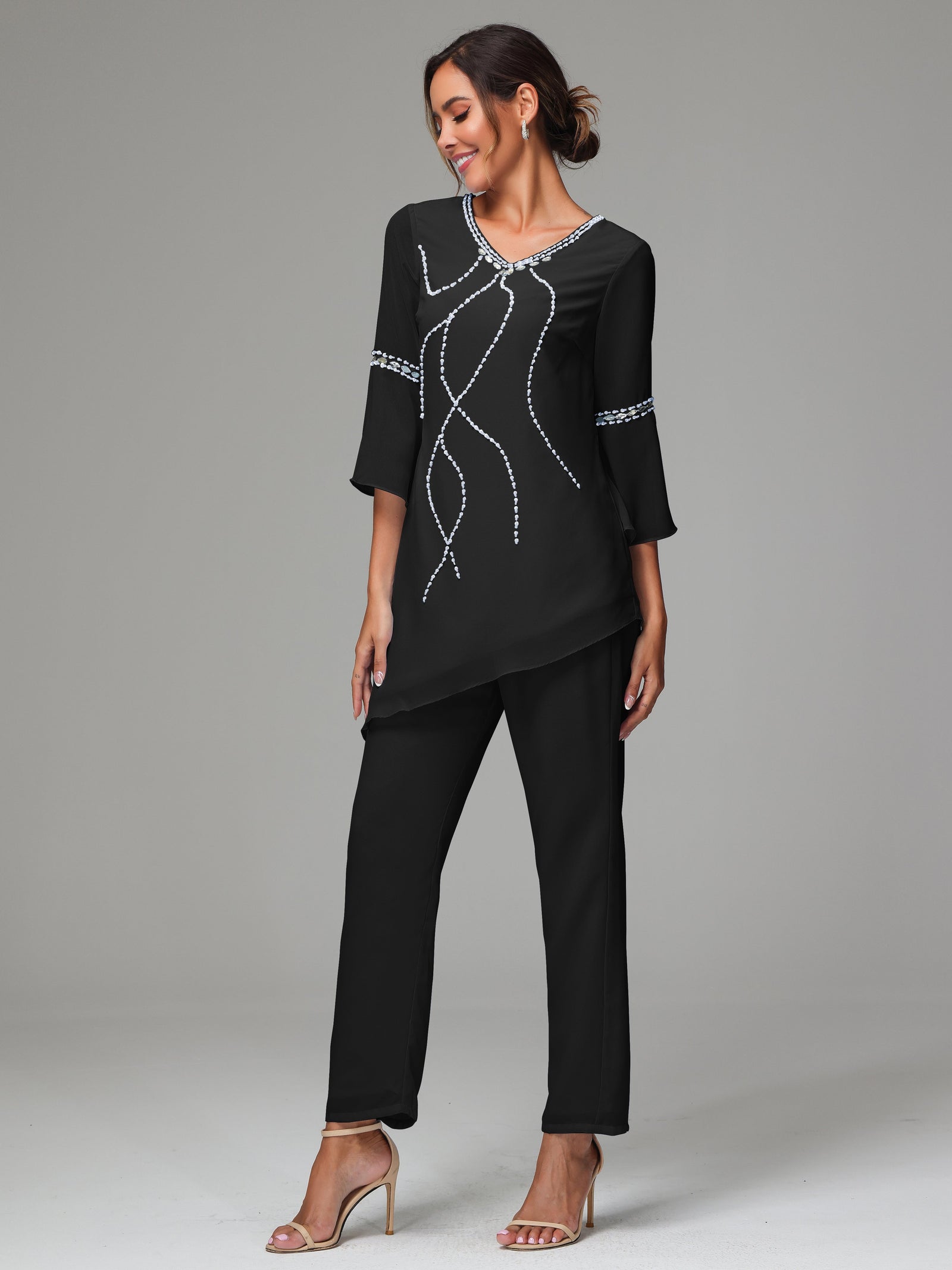 2 Pieces Chiffon Mother Of The Bride Dress Pants Suits