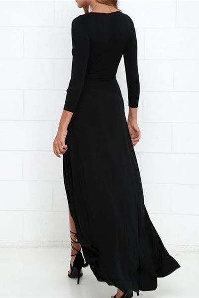Black Long Sleeves V-neck Prom Dresses With Split