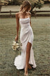 Chic Spaghetti Straps Sleeveless Backless Sweep Train Wedding Dresses